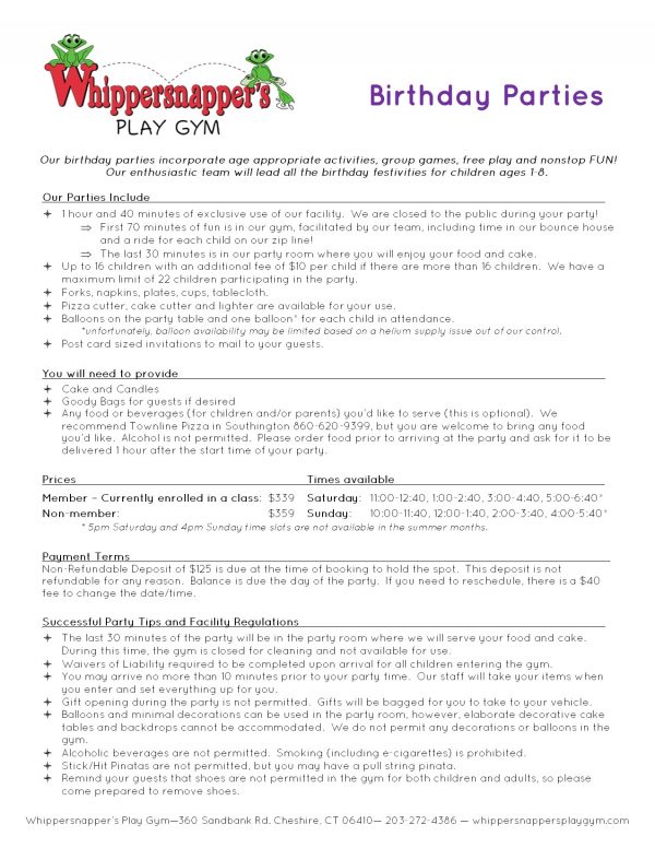 Birthday Parties – Whippersnapper's Play Gym